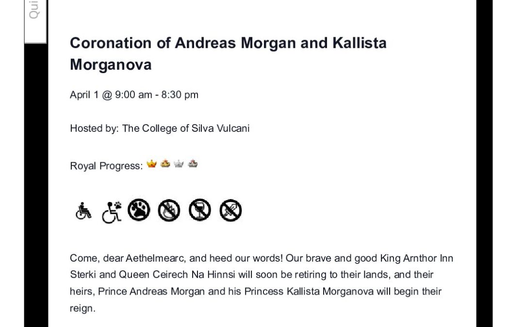 Coronation information | The Sylvan Kingdom of Æthelmearc